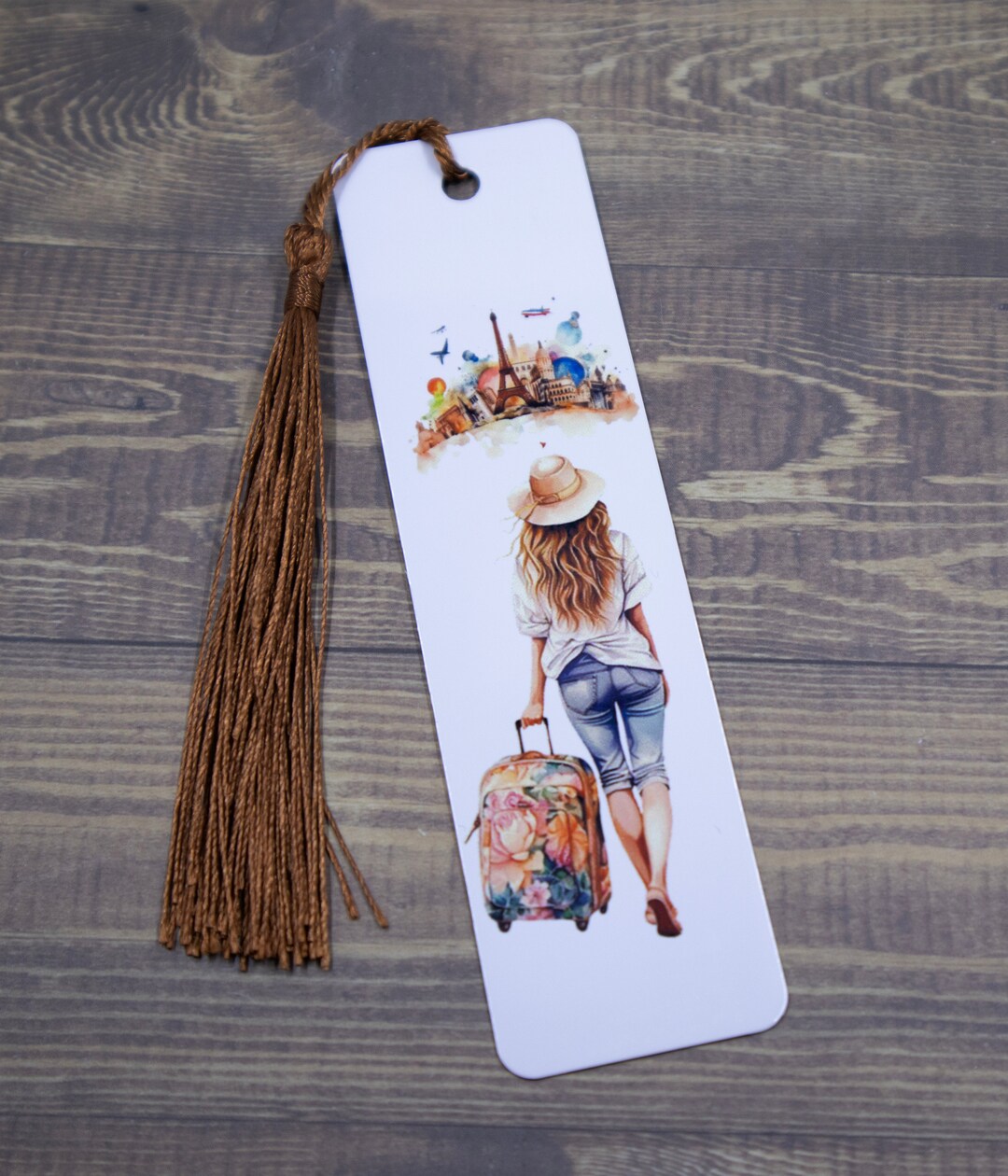 Traveling Woman Bookmark, Brown Tassel Bookmark, Book Mark, Page Marker ...