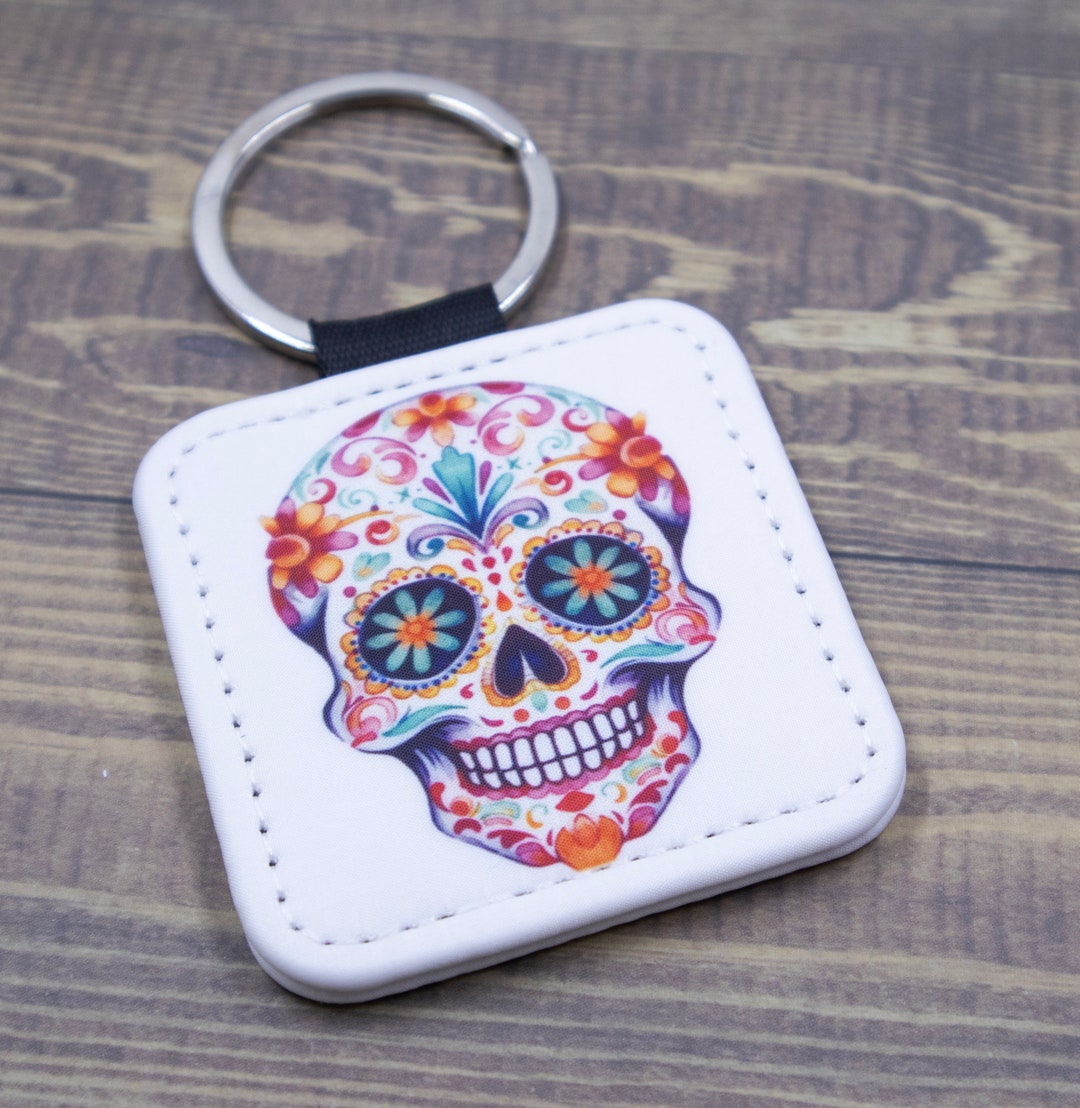 Sugar Skull Keychain, Keyring, Double Sided, Square Keychain, Accessory ...