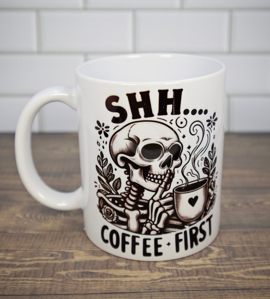 Shh Coffee First 11oz Coffee Mug, Infused Coffee Mug Gift, Black and ...