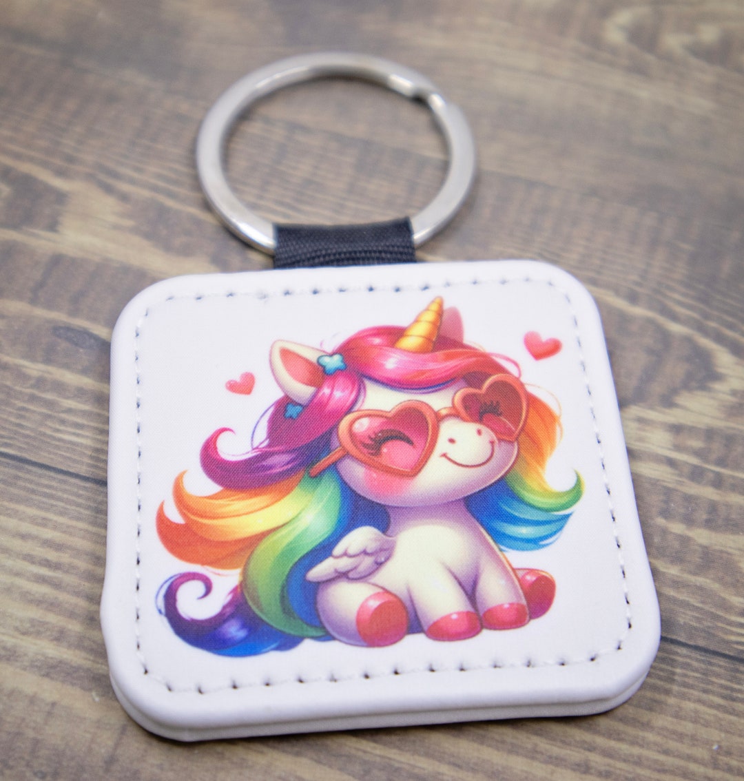 Made to Order Rainbow Unicorn Keychain, Keyring, Double Sided Square ...