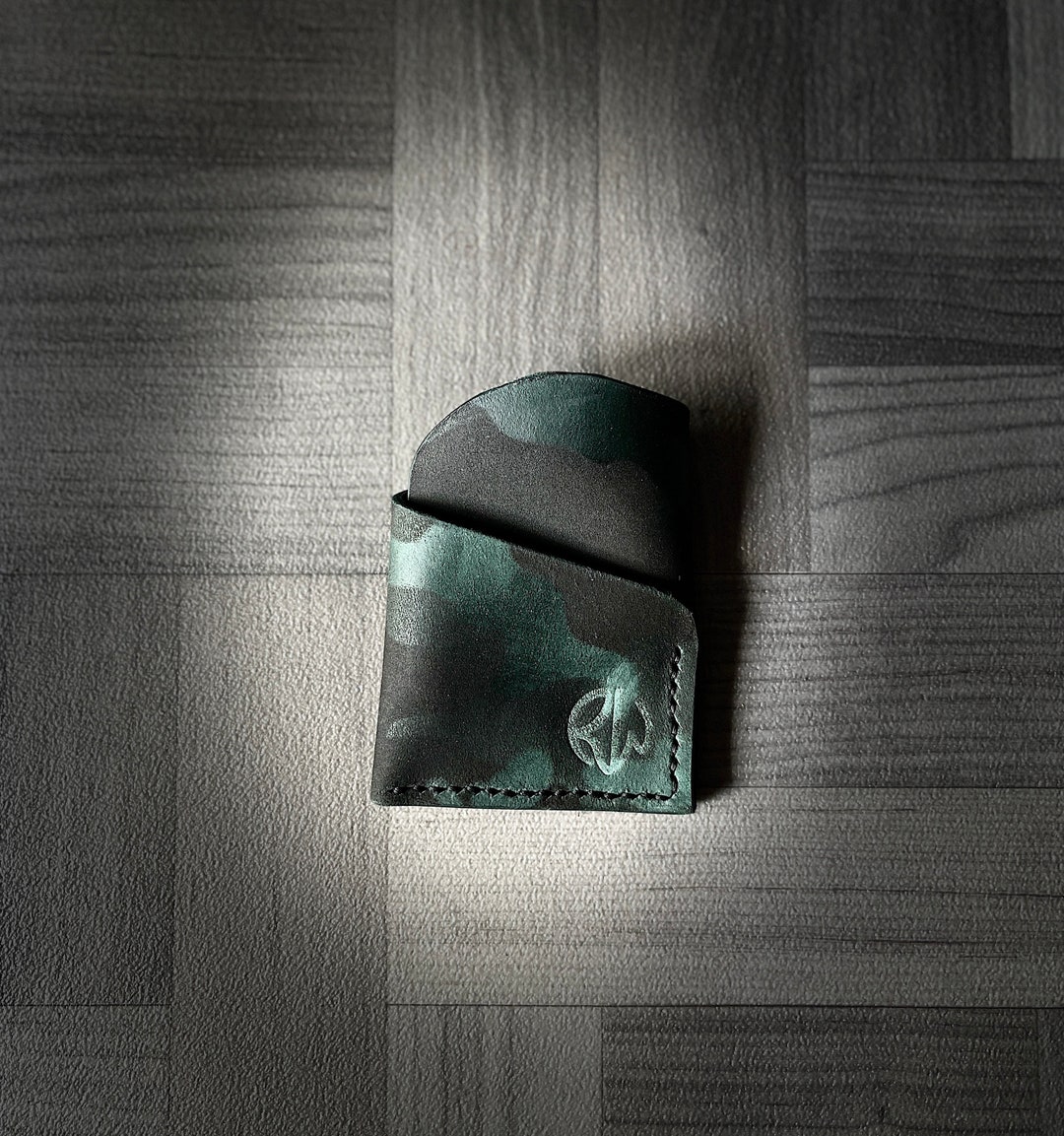 The Burrito - 2 Pocket Wrap Green Camo EDC Leather Slim Card Holder ...