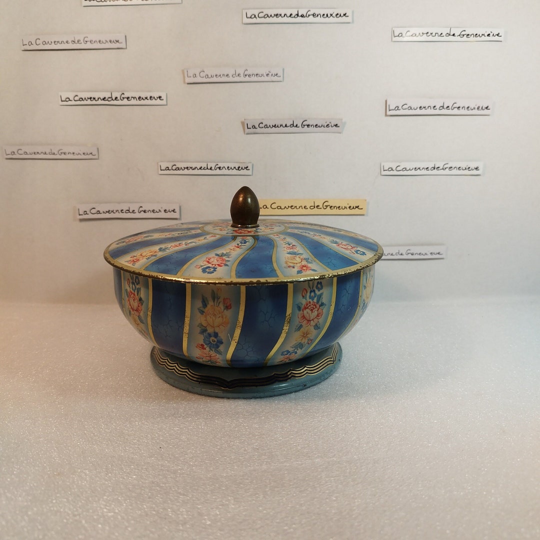 Vintage Round Lithographed Tin Box From the 50s/old Retro Metal Box ...