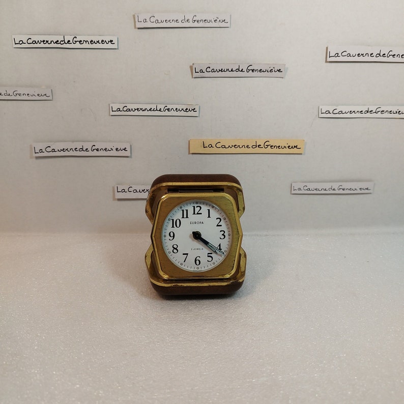Vintage Travel Alarm Clock Model Europa "2 Jewels" Brown Mechanical ...