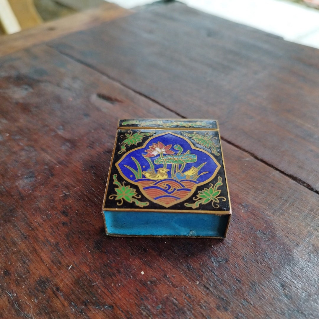 Vintage Small Rectangular Enamel Box Yanhe Cloisonne Enamel Opium Box ...