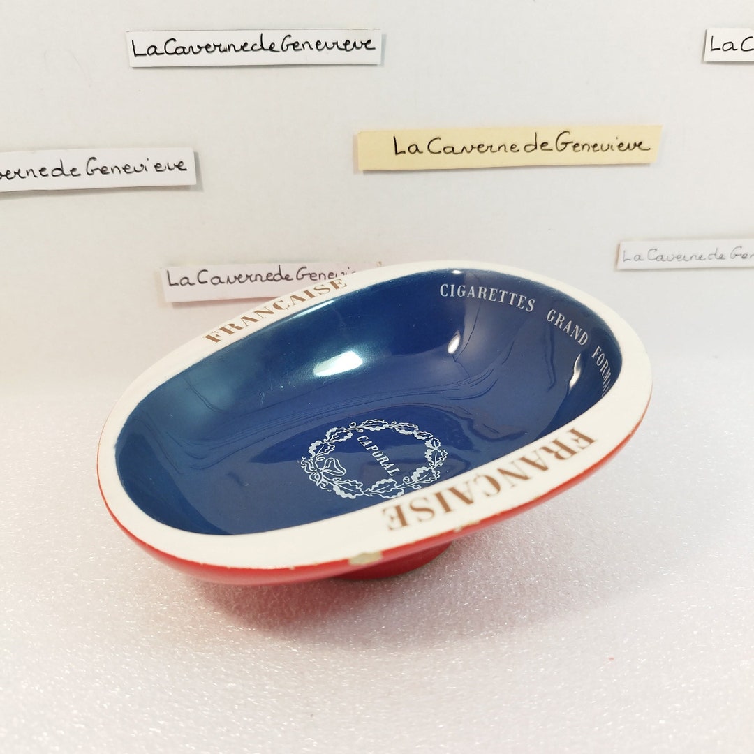 Vintage Ashtray Brand Caporal/french Ashtray/large Cigarettes/red Blue ...