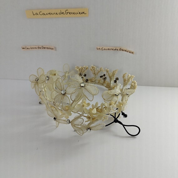 bridal tiara crown 1900/hair accessory/wax flowers/or… - Gem