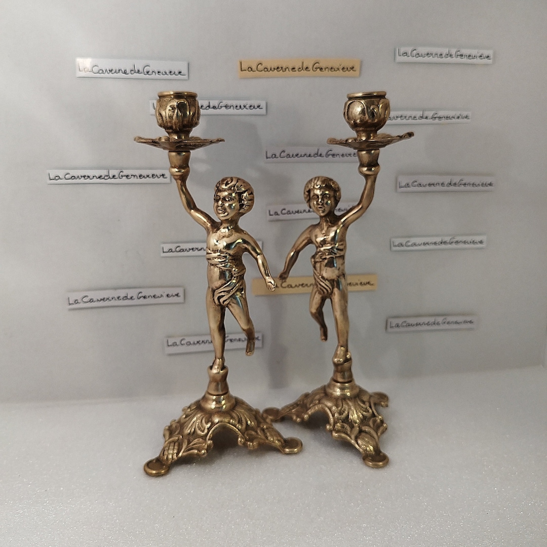 Vintage Cherub Candlesticks/brass Floor Candlesticks/candelabras/putti ...
