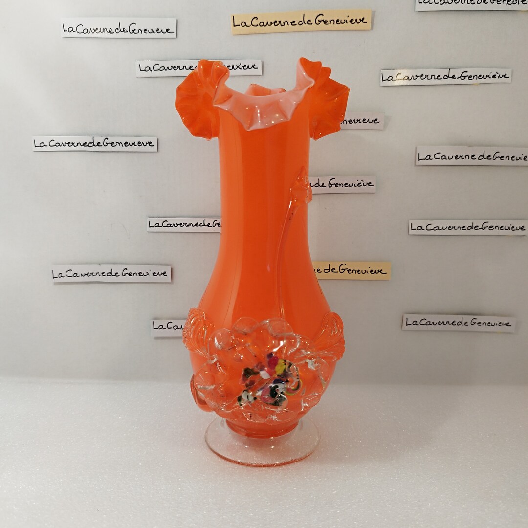 Vintage Murano Glass Vase Orange/frilled Vase/hand Blown/art/1950s ...
