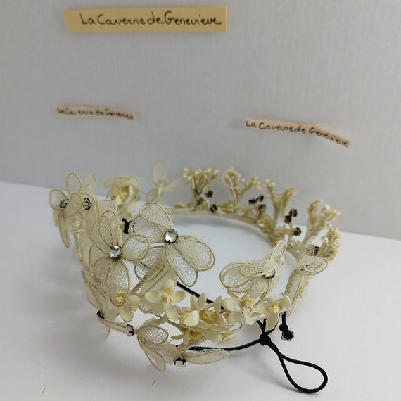bridal tiara crown 1900/hair accessory/wax flowers/or… - Gem