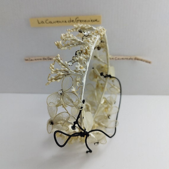 bridal tiara crown 1900/hair accessory/wax flowers/or… - Gem