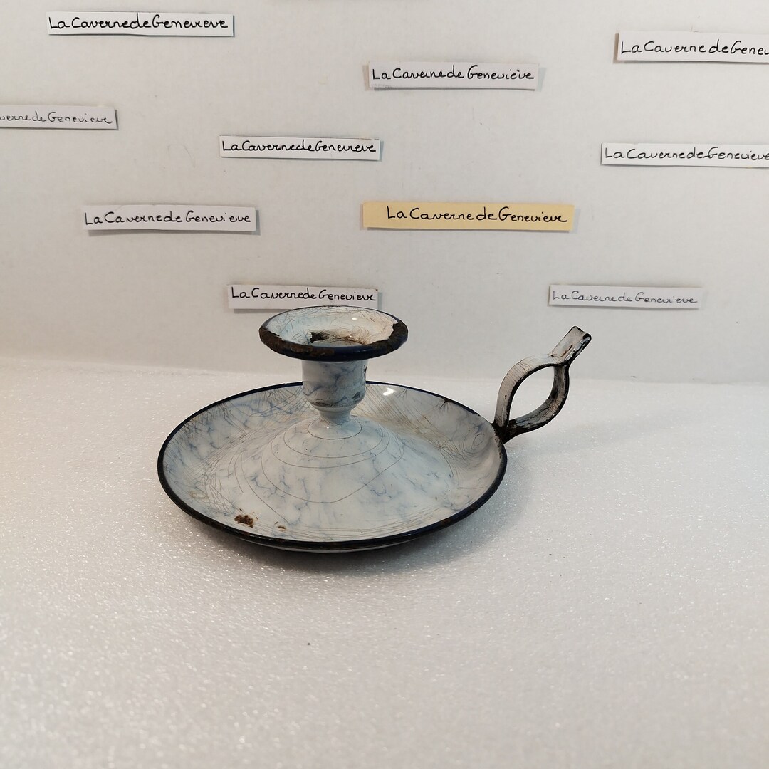 Vintage Old Candle Holder in White Enameled Sheet Metal/round Candle ...