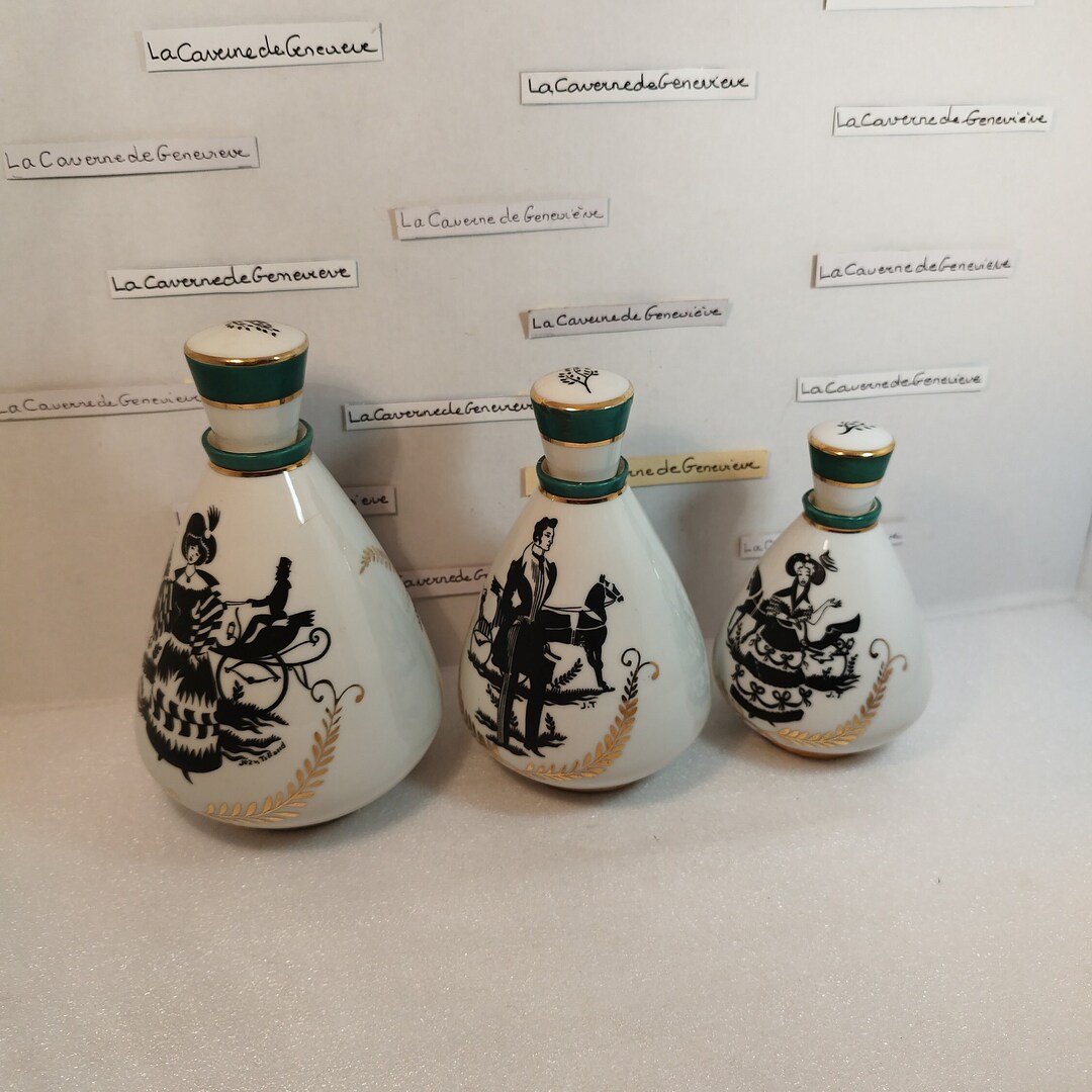 Vintage Set of 3 Porcelain Bottles/different Size/belle Époque Pattern ...