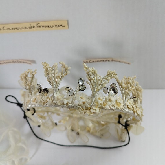 bridal tiara crown 1900/hair accessory/wax flowers/or… - Gem