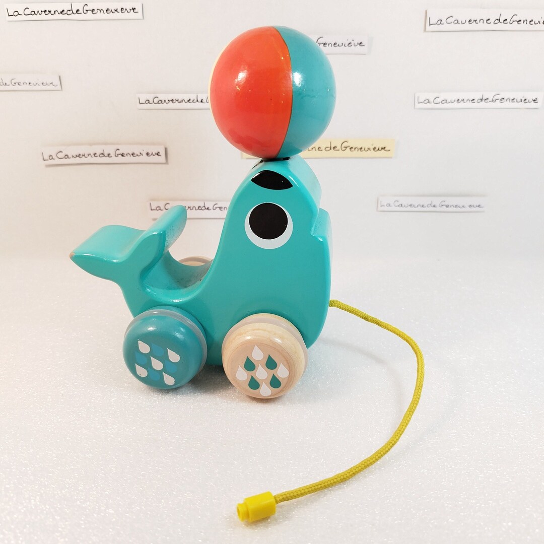Vintage Wooden Toy Brand Vilac/numbered/blue Sea Lion/balloon/plastic Wood/pull/push/small Child ...