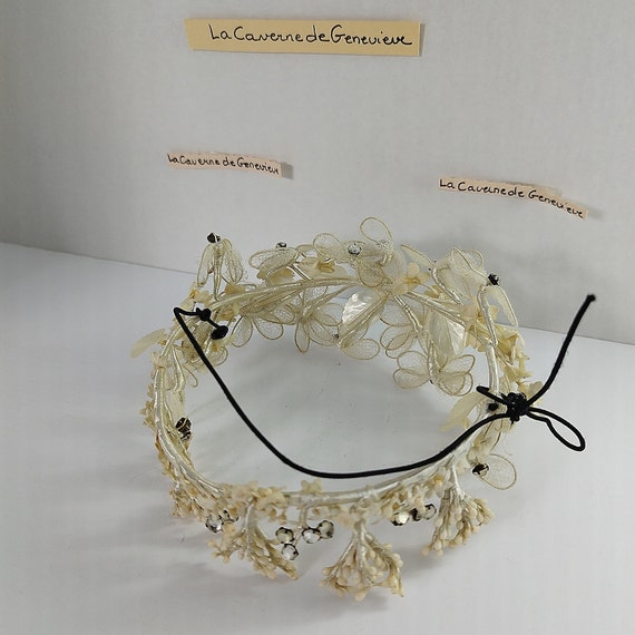 bridal tiara crown 1900/hair accessory/wax flowers/or… - Gem