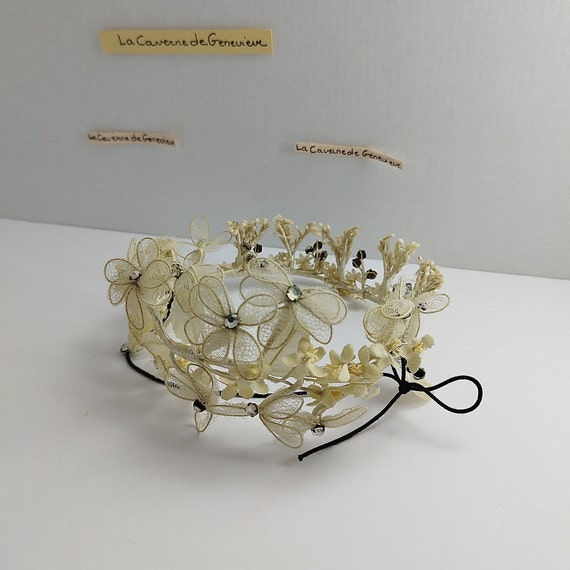 bridal tiara crown 1900/hair accessory/wax flowers/or… - Gem