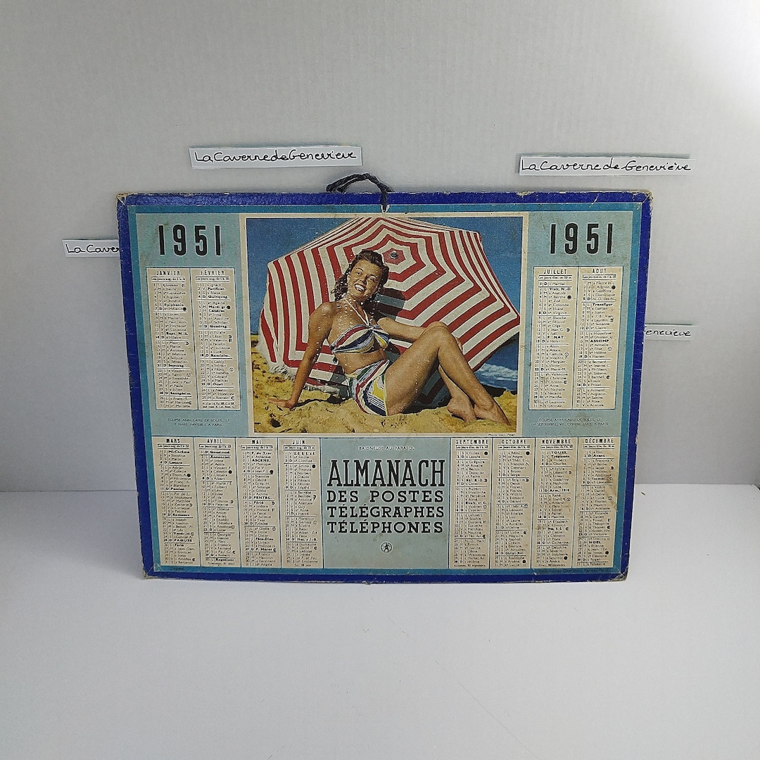 Vintage Calendar of a Bather With a Parasol From 1951 / Sexy Pin-up ...