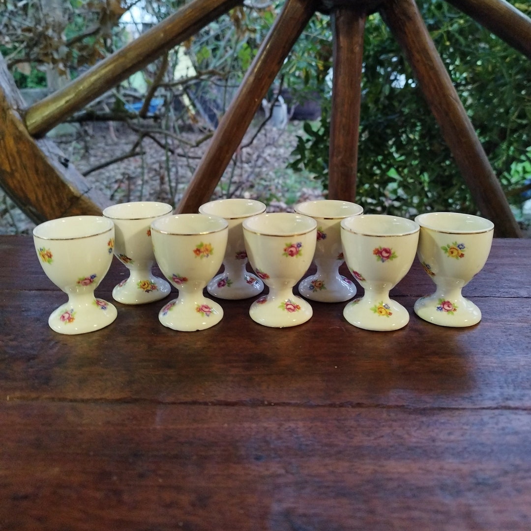 Vintage coquetier porcelaine/motif fleuri/artisanal fait main ...