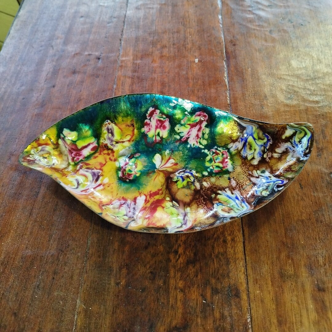 Vintage Enamel Tray on Copper Plate From Spain Mallorca - Etsy