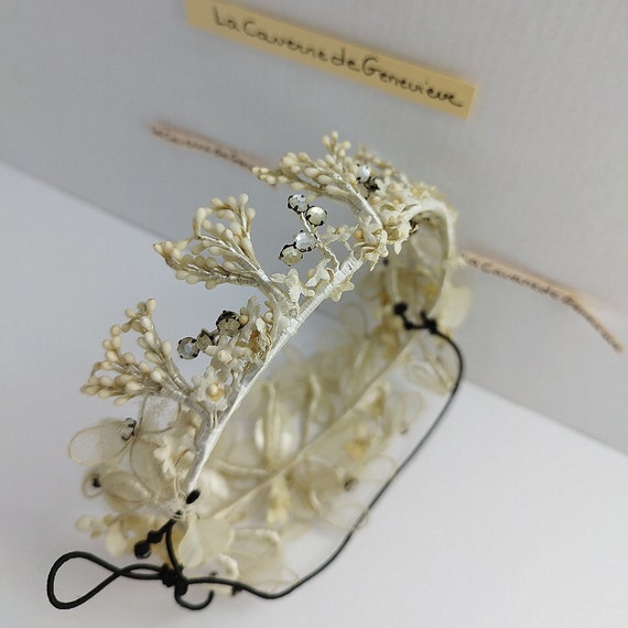 bridal tiara crown 1900/hair accessory/wax flowers/or… - Gem