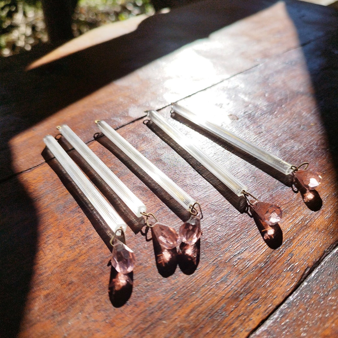 Vintage Lot of 5 Murano Glass Pendants Transparent Tube Beveled Pink ...