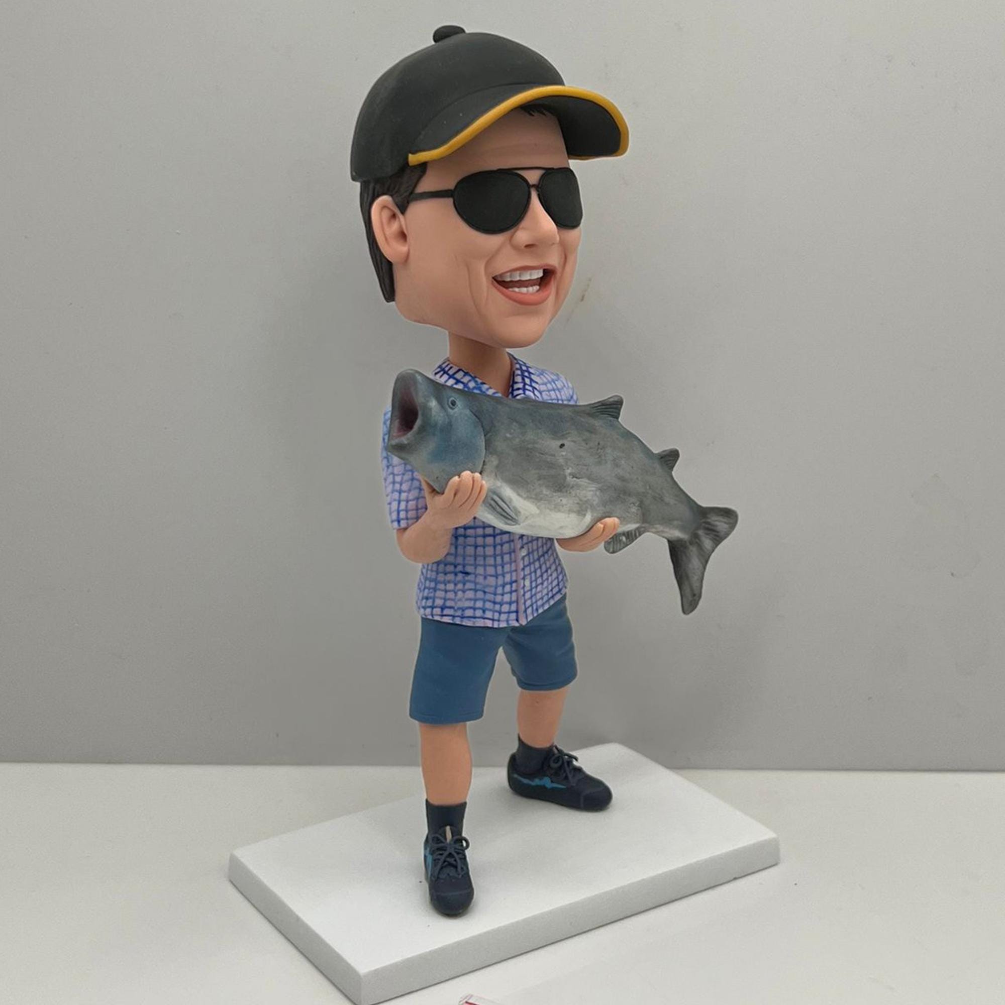 Custom Fishing Bobblehead Gift, Polymer Clay Fisherman Figurine - Etsy