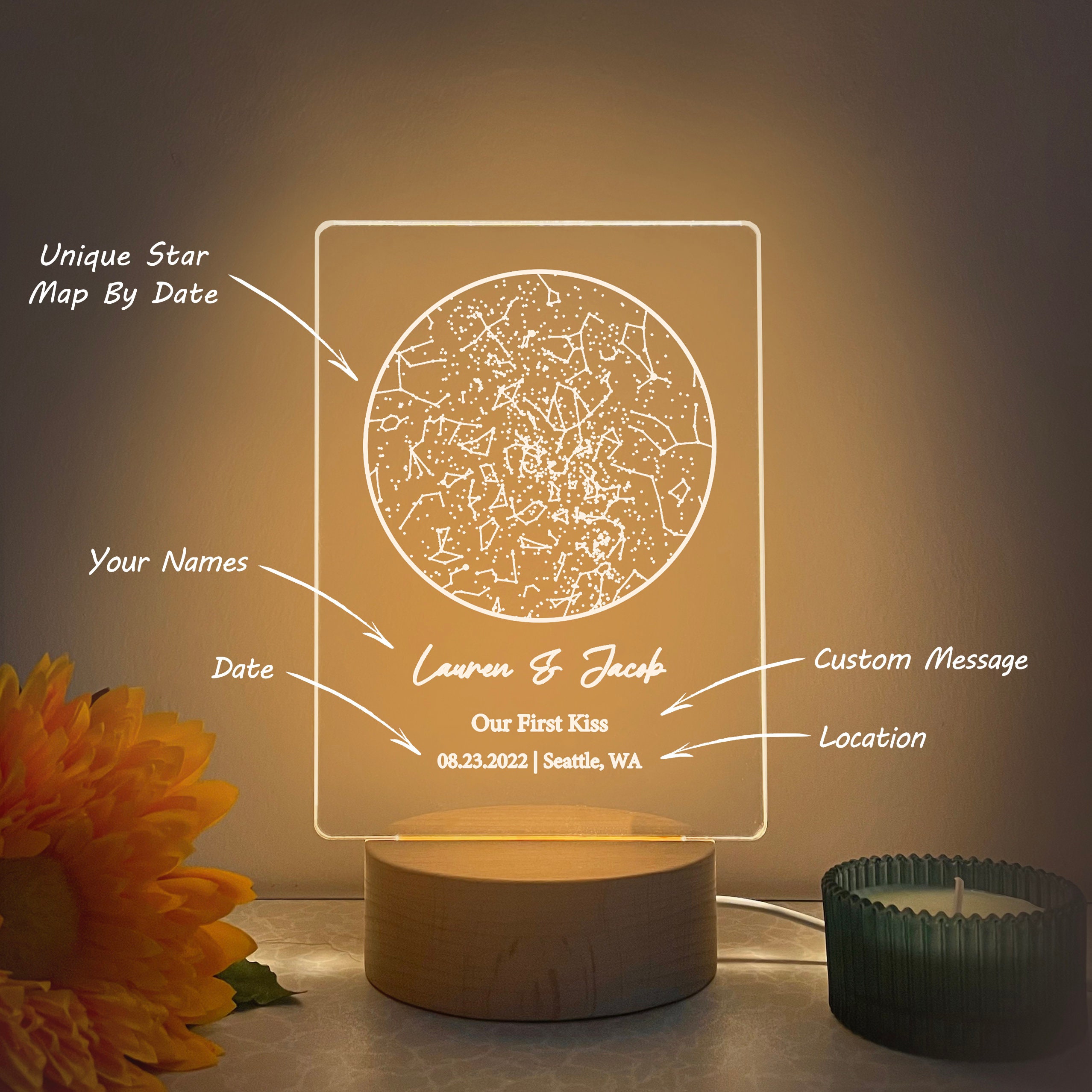 Custom Star Map by Date Night Light, Personalized Night Sky by Date ...