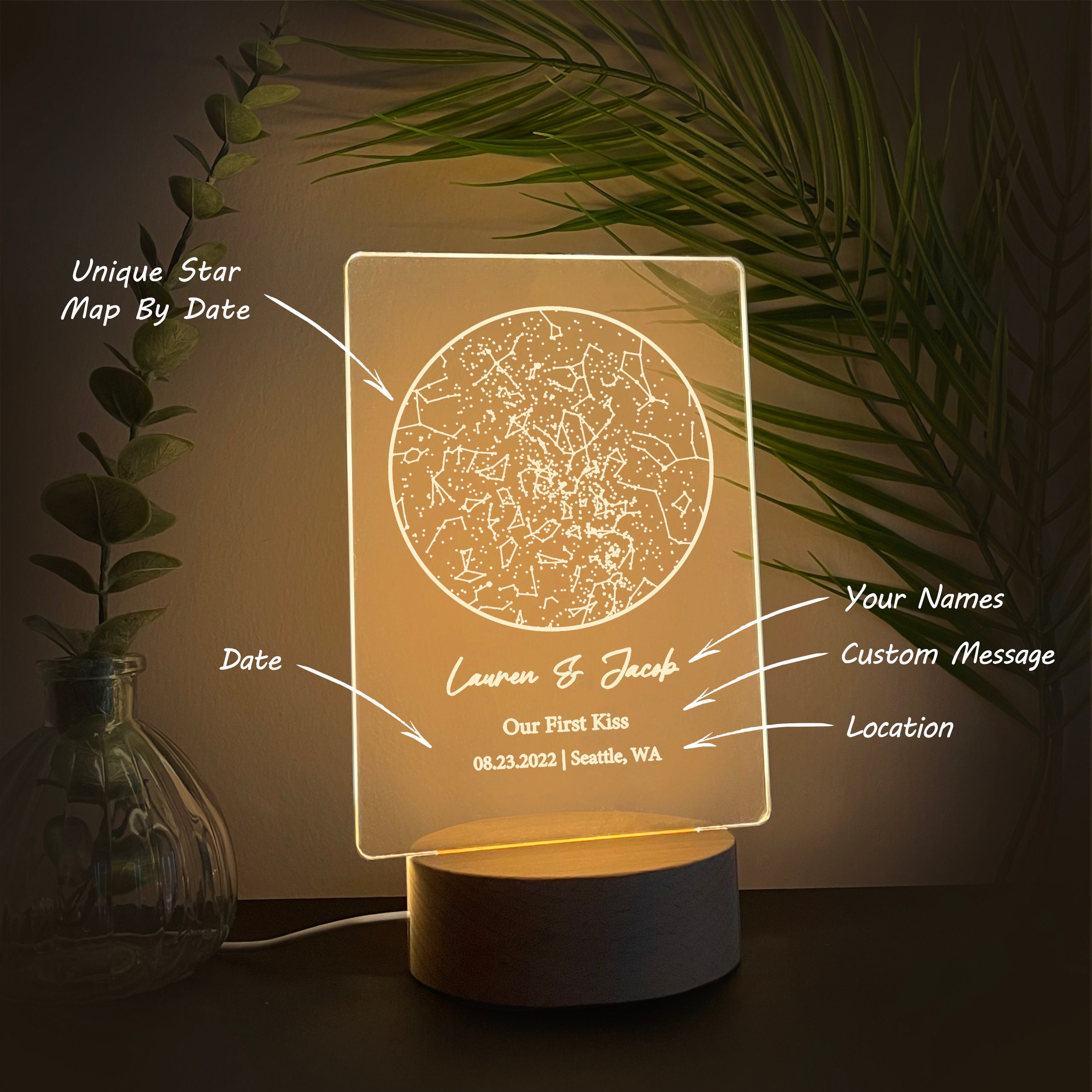 Custom Star Map by Date Night Light, Personalized Night Sky by Date ...