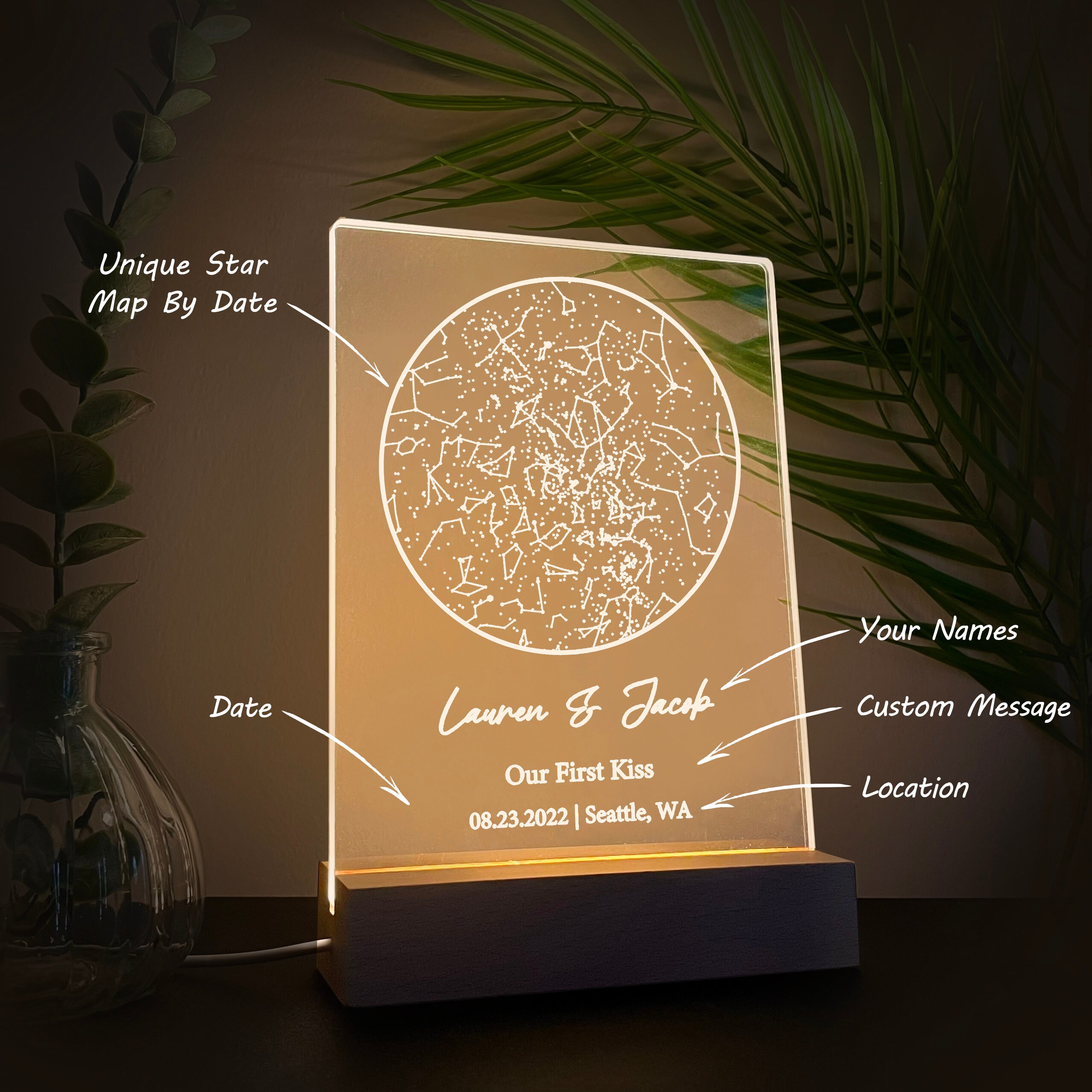 Custom Star Map by Date Night Light, Personalized Night Sky by Date ...