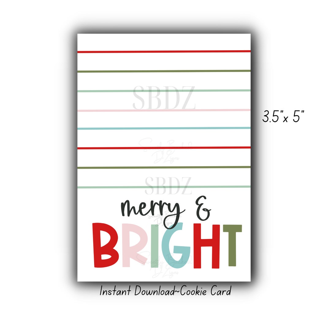 Printable Christmas Cookie Card-merry and Bright Cookie Card-christmas ...
