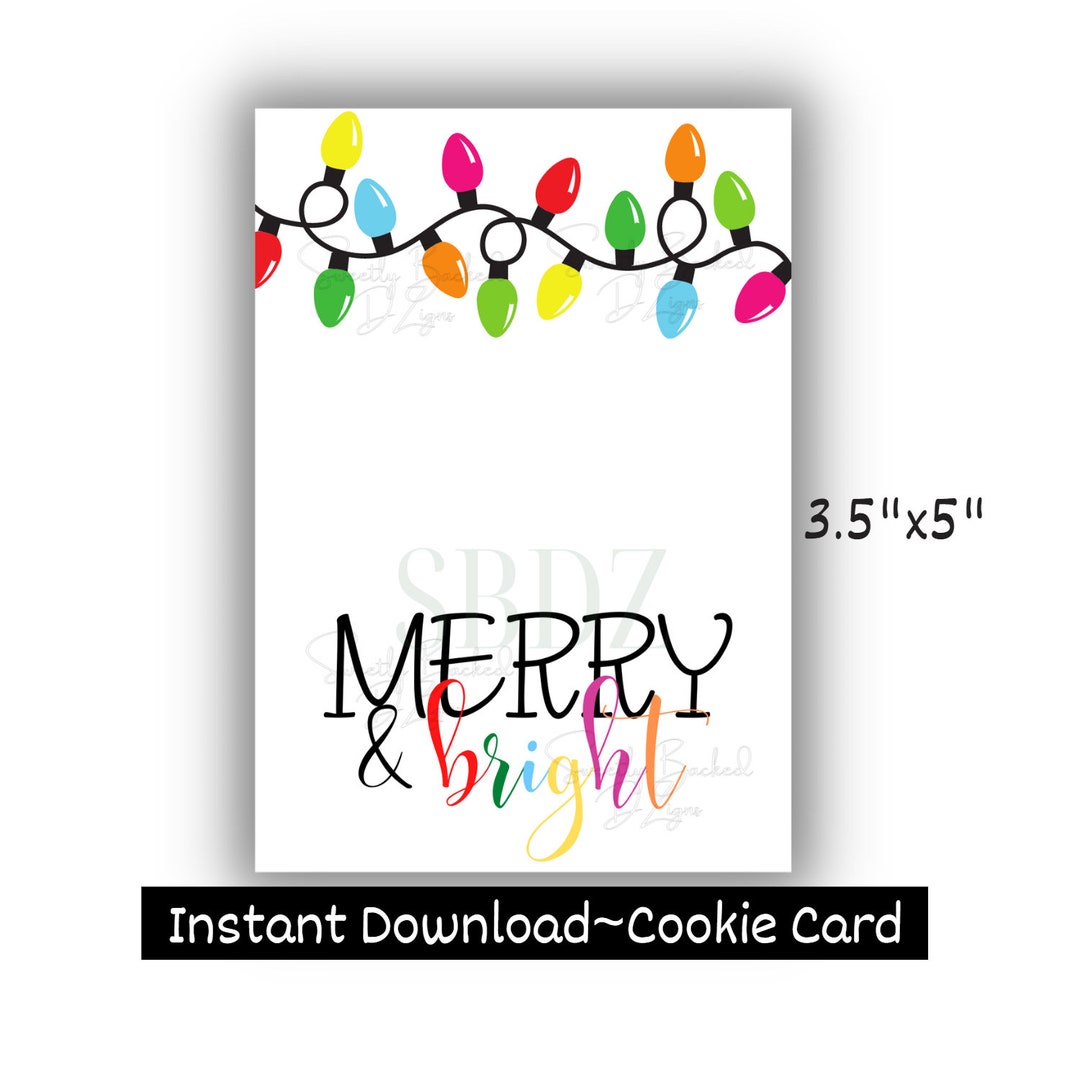 Printable Cookie Card-christmas Cookie Card-merry & Bright-cookie Card ...