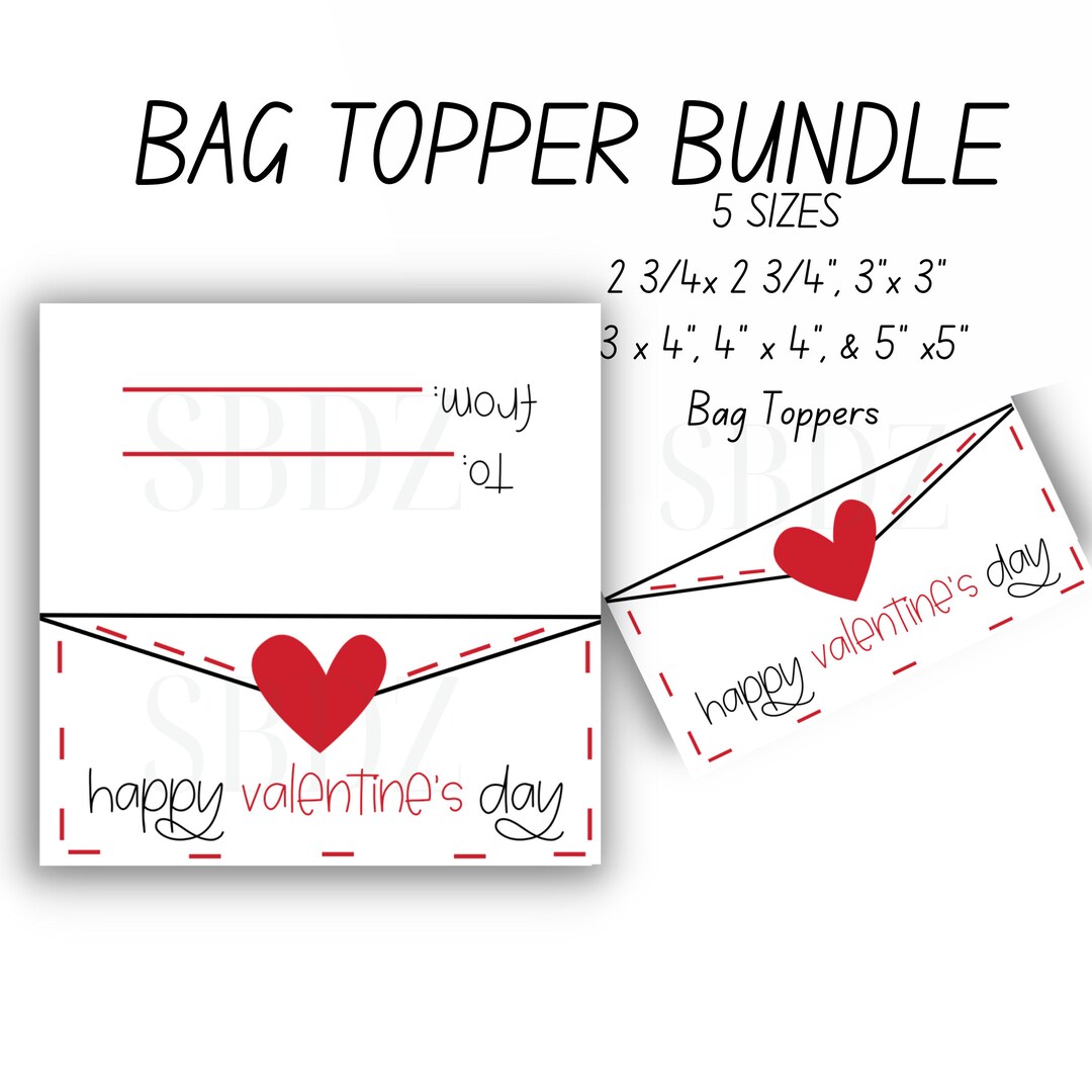 5 Sizes Printable Valentine Bag Topper-valentine Bag Topper-bag Topper ...