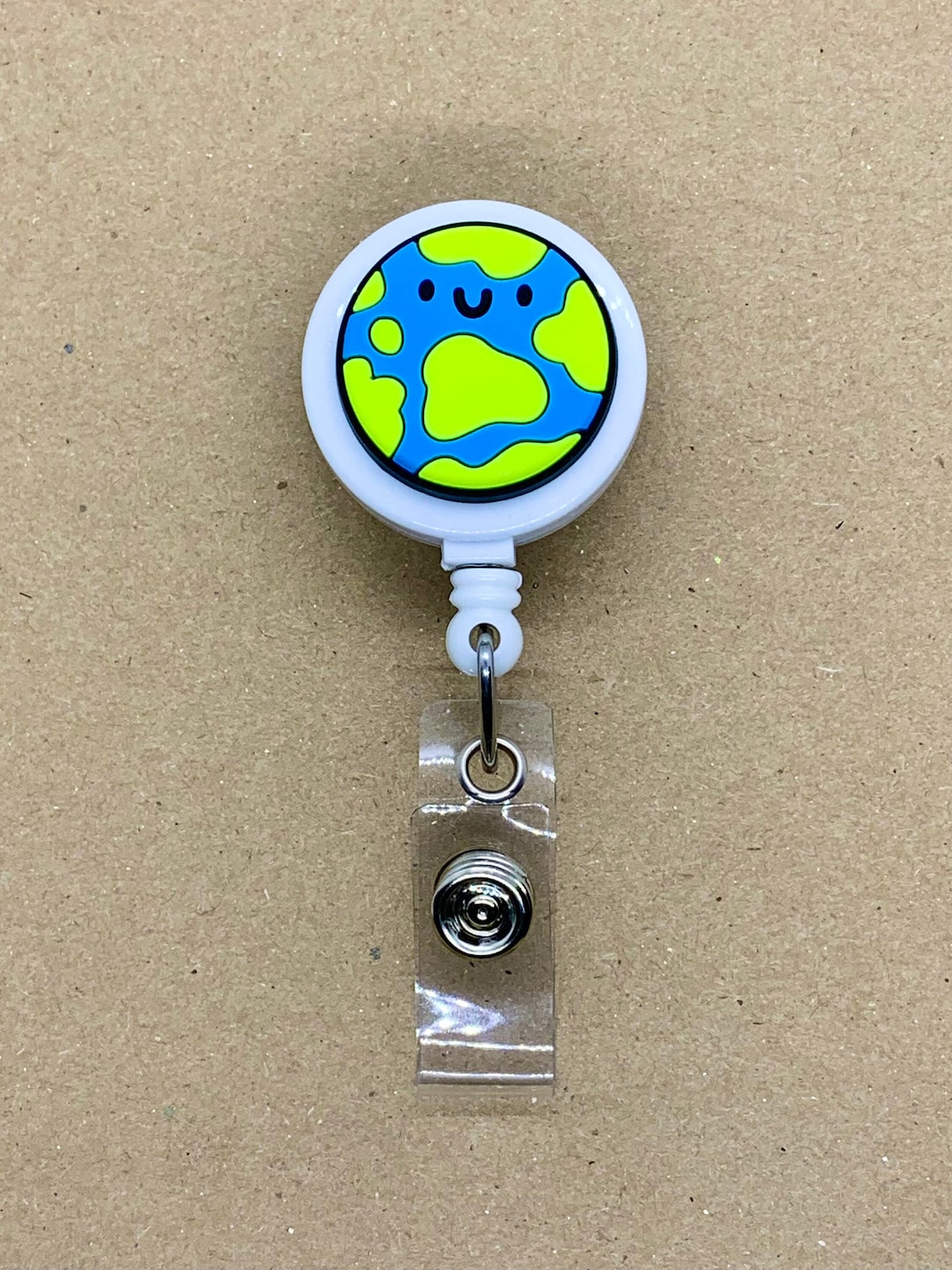 Happy Earth Badge Reel, Cheery World Retractable ID Holder, Smile ...