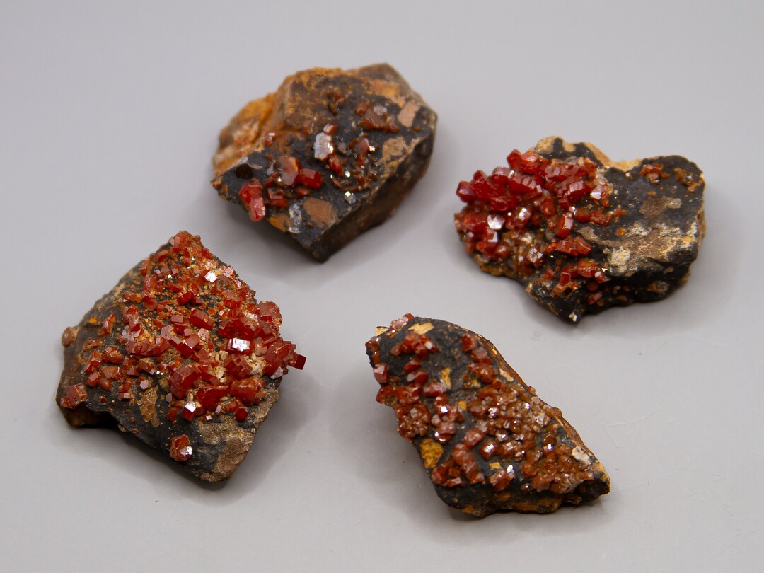Vanadinite Specimen: Natural Red Crystals on Shimmering Matrix - Etsy