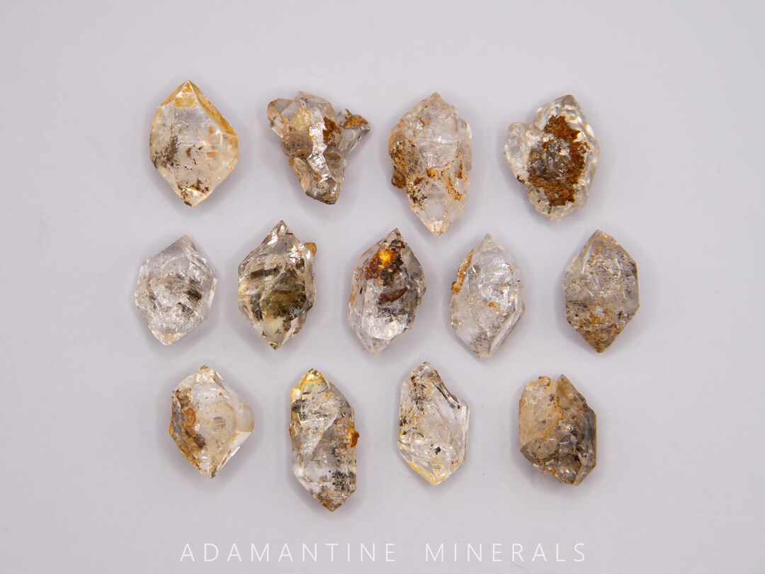 14 Piece Set of Golden Herkimer Diamonds With Inclusions, 12-16 Mm, Raw ...