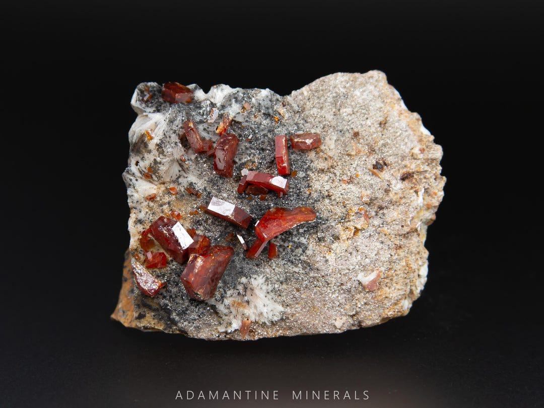Vanadinite Matrix Specimen, Natural Red Vanadinite on Black Matrix From Morocco, Glittery ...