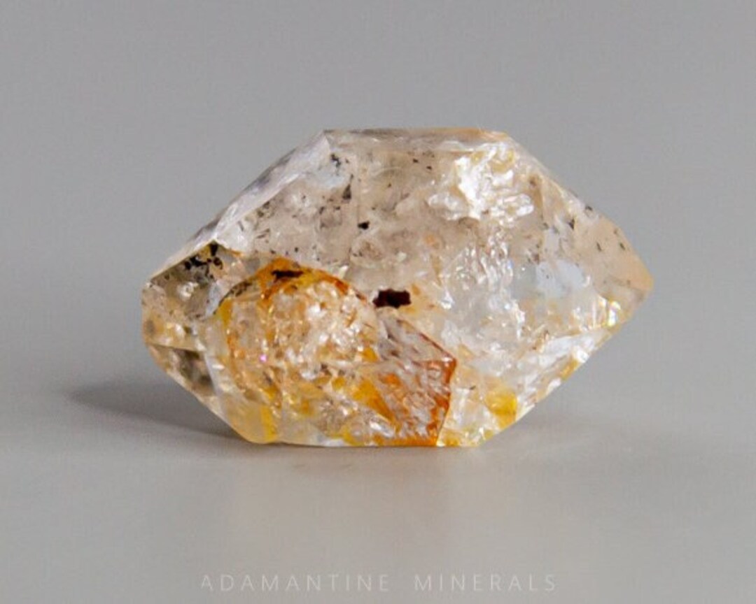 Golden Herkimer Diamond With Anthraxolite Inclusions, 15 Mm, Genuine ...