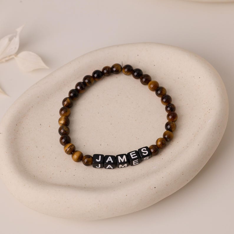 Personalized Men's Beaded Bracelet Set, Custom Name Bracelet for Men ...