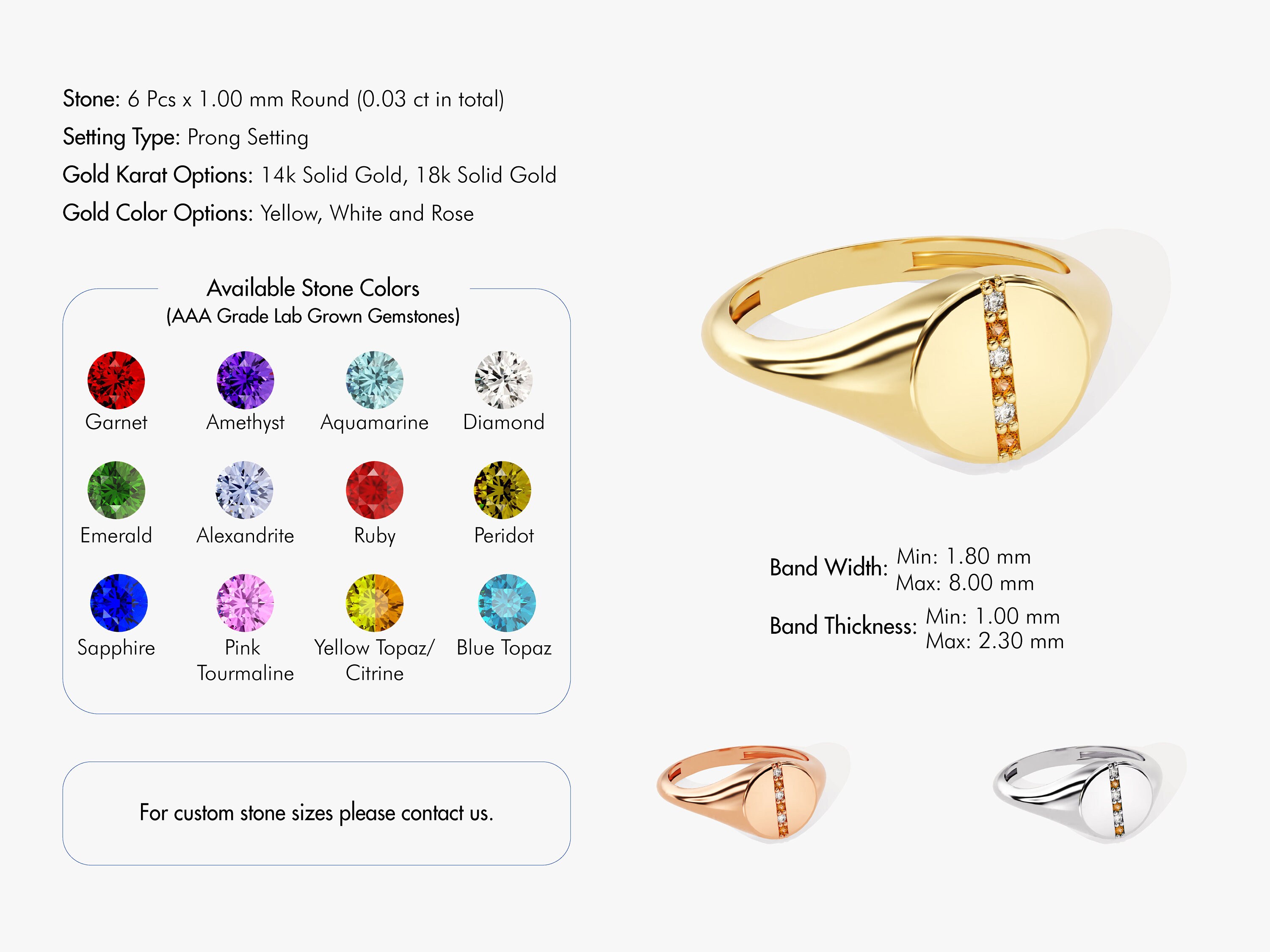 Birthstone Signet Ring / 14K Gold Birthstone Ring / Personalized Signet ...