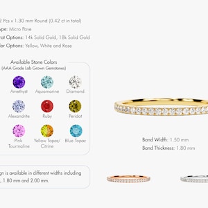 14k Solid Gold Birthstone Eternity Ring / Full Eternity Stackable ...
