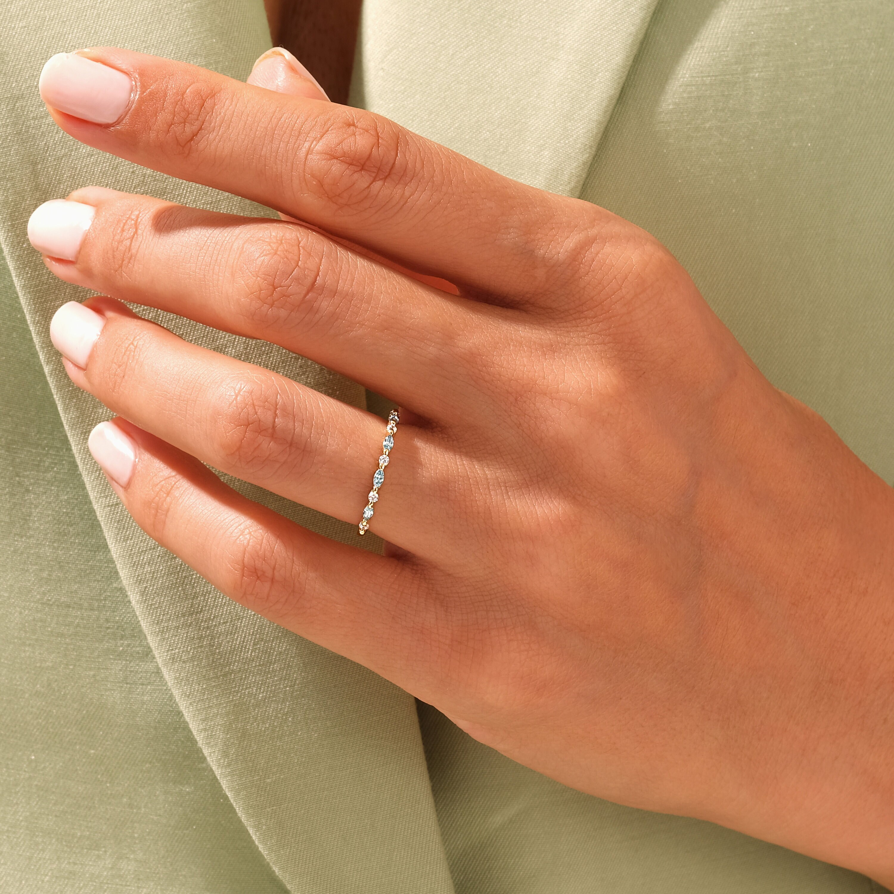 Half Eternity Marquise Birthstone Ring Personalized Ring for Her 14K Solid Gold Birthstone Ring Minimalist Birthstone Ring Etsy