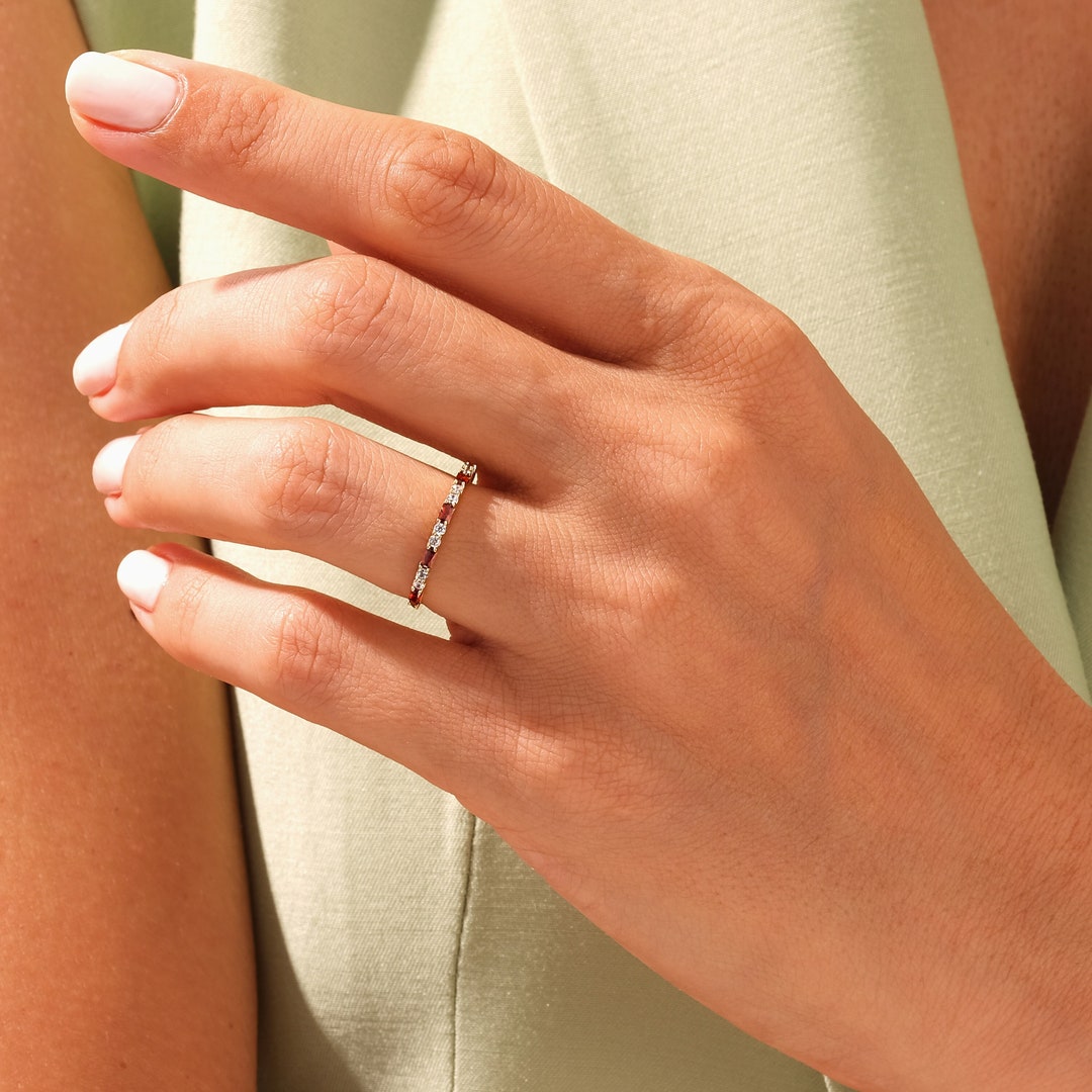 Gold Vermeil Baguette Half Eternity Ring/ Half Eternity Birthstone Ring / Minimalist Stackable ...