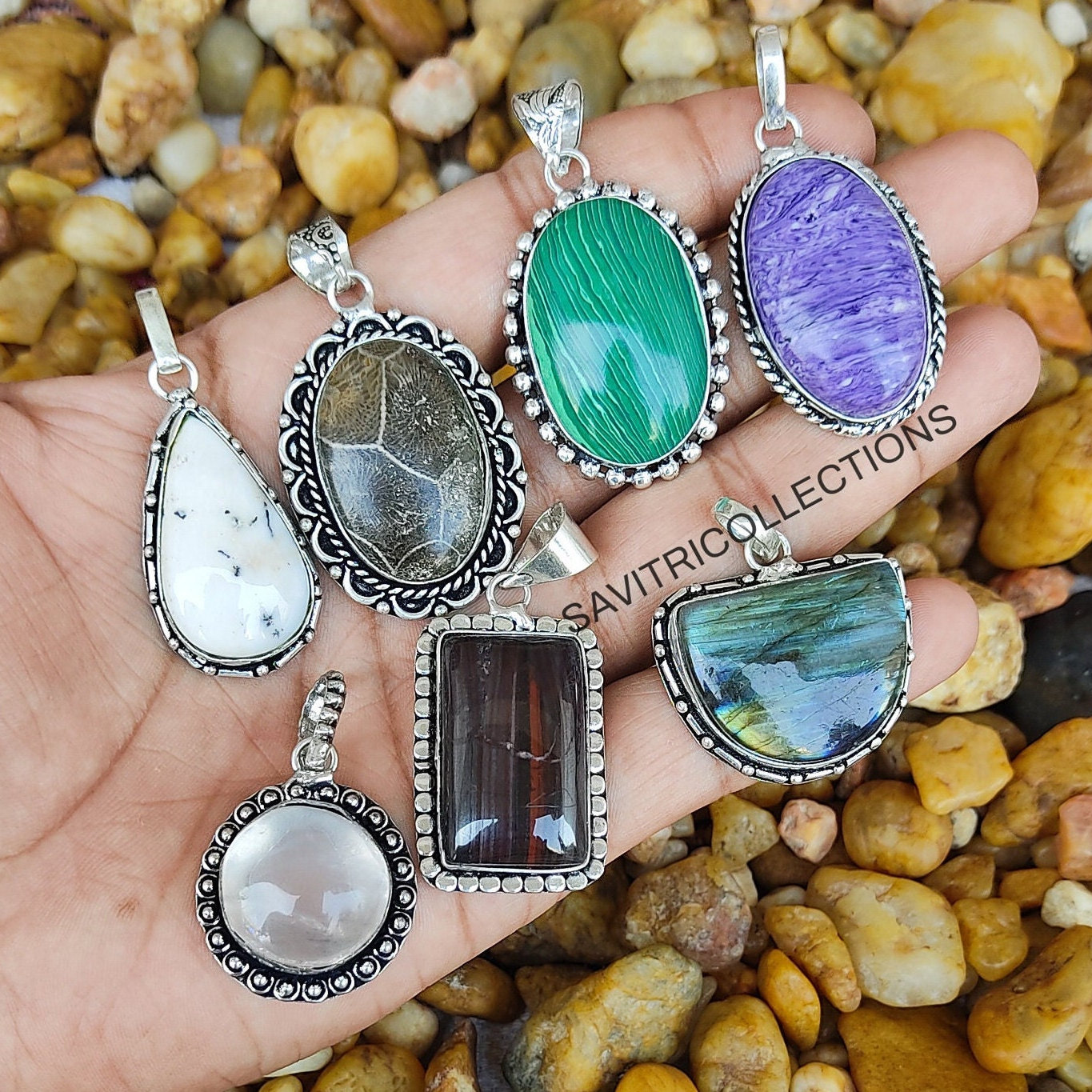 Wholesale Assorted Gemstone Pendants, Bulk Silver Plated Crystal Charms ...