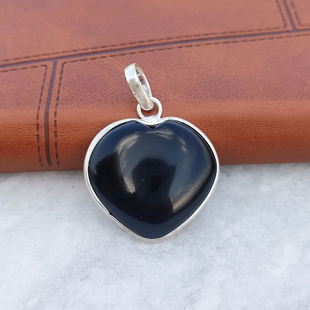 Black Onyx Heart Pendant 92.5 Silver Plated Onyx Necklace Black Onyx ...