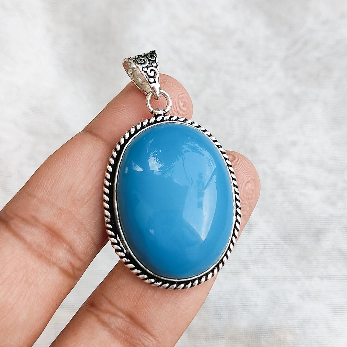 Turquoise Pendant 925 Silver Plated Chain Necklace Turquoise Gemstone ...