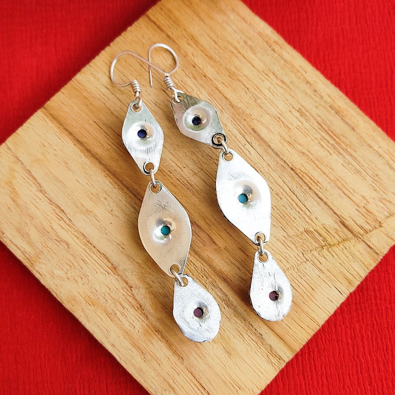 Turquoise and Red Coral Multi Stone Earrings Silver Plated Ear - Etsy