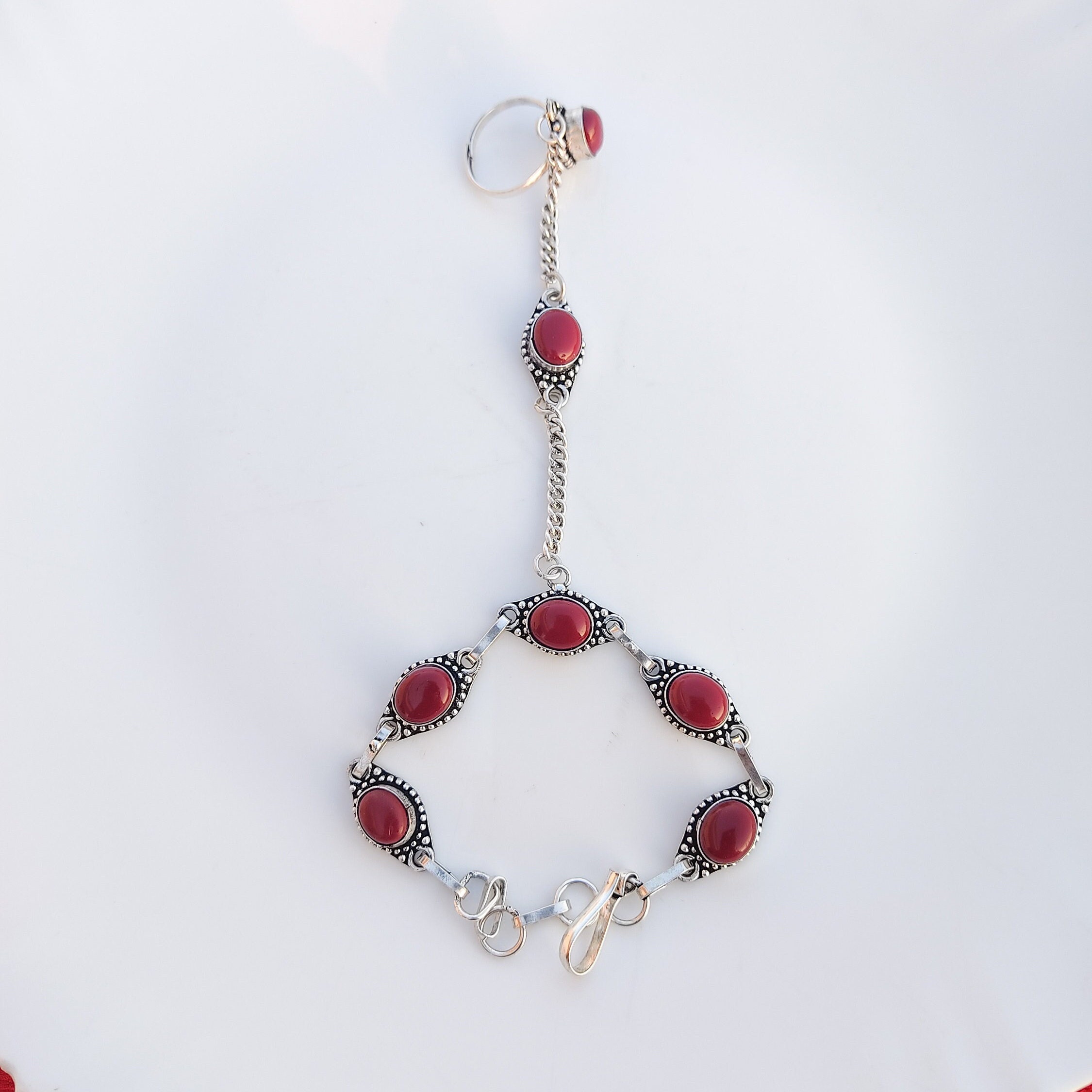 Ring Hand Chain Gemstone Bracelet Silver Plated Hand Chain Bracelet ...