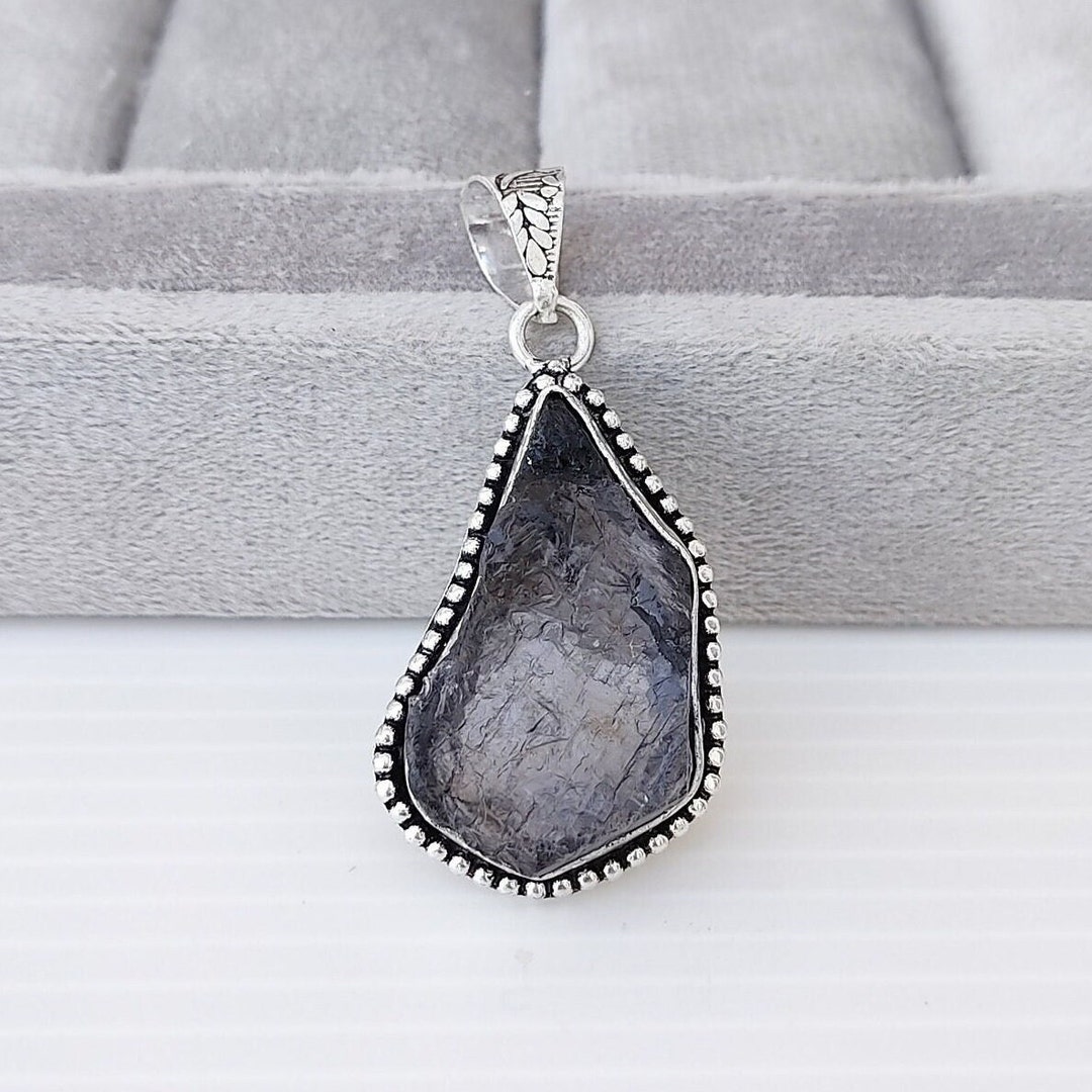 Raw Iolite Pendant, Handmade Silver Plated Boho Jewelry - Etsy