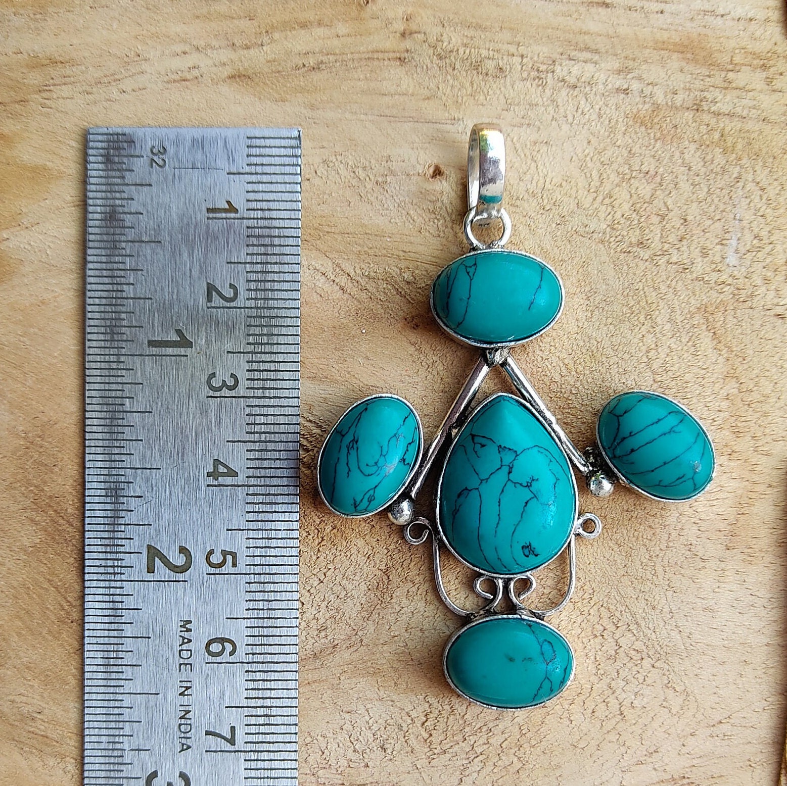 Turquoise Pendant 92.5 Silver Plated Chain Necklace Multi Stone Pendant ...