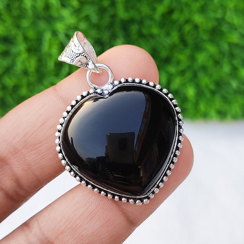 Black Onyx Heart Pendant, 92.5 Silver Plated, Handmade Boho Necklace - Etsy